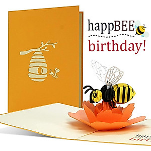 Diese-Klappkarten Birthday Card HappBEE Birthday | Pop up Happ Birthday Card featuring a 3D Bee on a Flower | Funny Bee Hive Greeting Card or Birthday Gift Voucher, G27