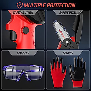 Mini Chainsaw Cordless, Rechargeable 4-Inch Handheld Chain Saw Portable Electric Saw 21V Lithium Battery Operated for Tree Branch Wood Cutting with Gloves and Goggles (Upgraded Version)