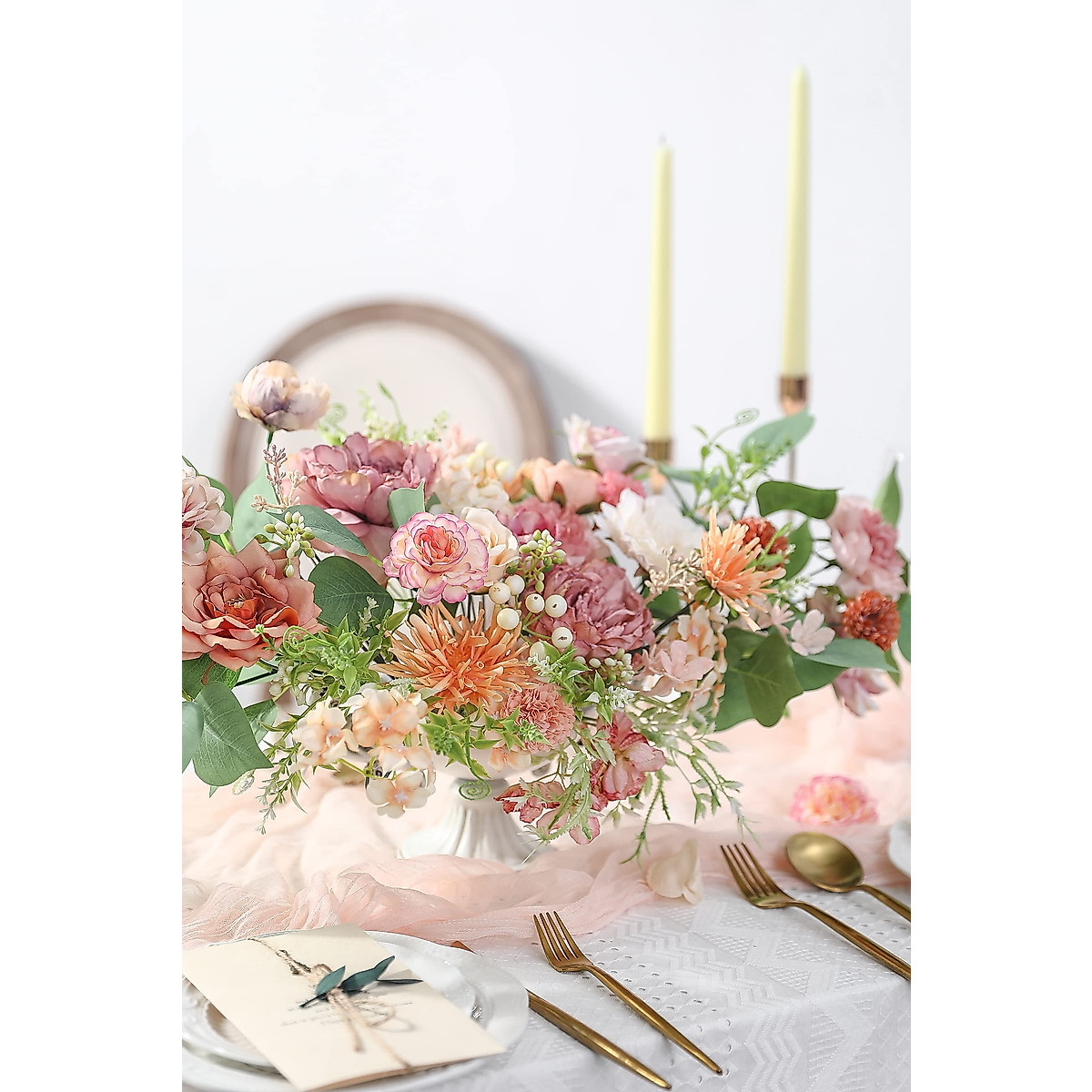 YYHUAWU Artificial Flowers Combo Set Fake Flower Leaf Box with Stems for DIY Wedding Bouquets Centerpieces Flower Arrangements Decorations Baby Shower Party Home Decorations Orange Pink