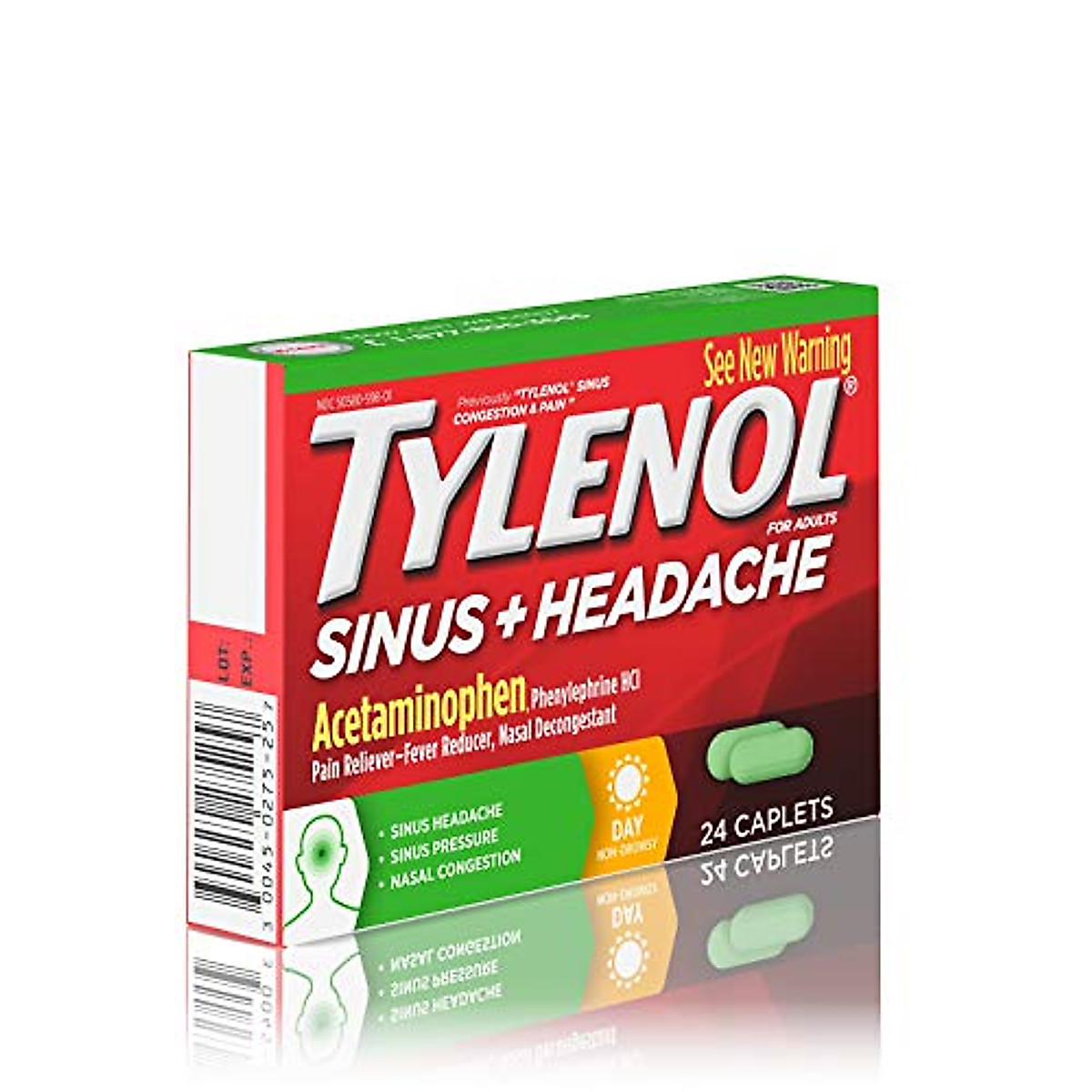 Tylenol Sinus + Headache Non-Drowsy Daytime Caplets with Acetaminophen & Phenylephrine HCl, 24 ct