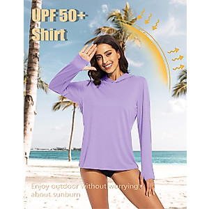 MAGCOMSEN Sun Hoodie Women UPF 50+ Long Sleeve UV Shirts Quick Drying Rash Guard Hiking Light Purple M