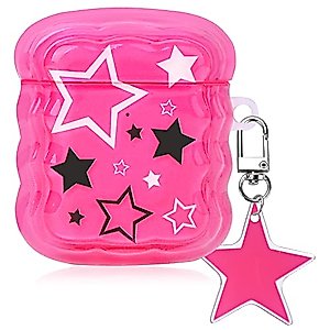Mainrenka Cute Kawaii AirPod 2nd 1st Generation Case Pink Stars Aesthetic Design Compatible with Airpod Gen 2 & 1 Case for Girls and Women