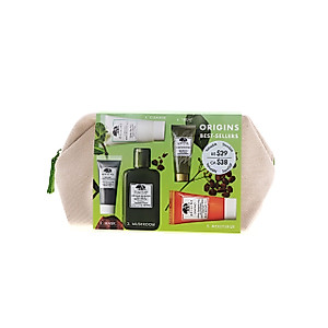 Origins Best Sellers Set for Women - 5 Pc 1oz Checks Face Wash, 3.8oz Lotion, 0.5oz Clear Charcoal Face Mask,1.62oz Serum, 1.69oz Moisturizer