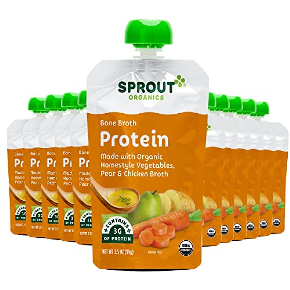 Sprout Organic Baby Food, Stage 2 Pouches, Homestyle Vegetables and Pear with Chicken Broth, 3.5 Oz Purees (Pack of 12)