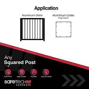 Safetech Hardware TopKlik Self Closing Gate Hinges | Self-Aligning Heavy Duty Spring Hinges | Adjustable Tension | Pool Safety Hinges | Any Square Post, Aluminum Gates | Swing Close 90bs SHG-90L Black