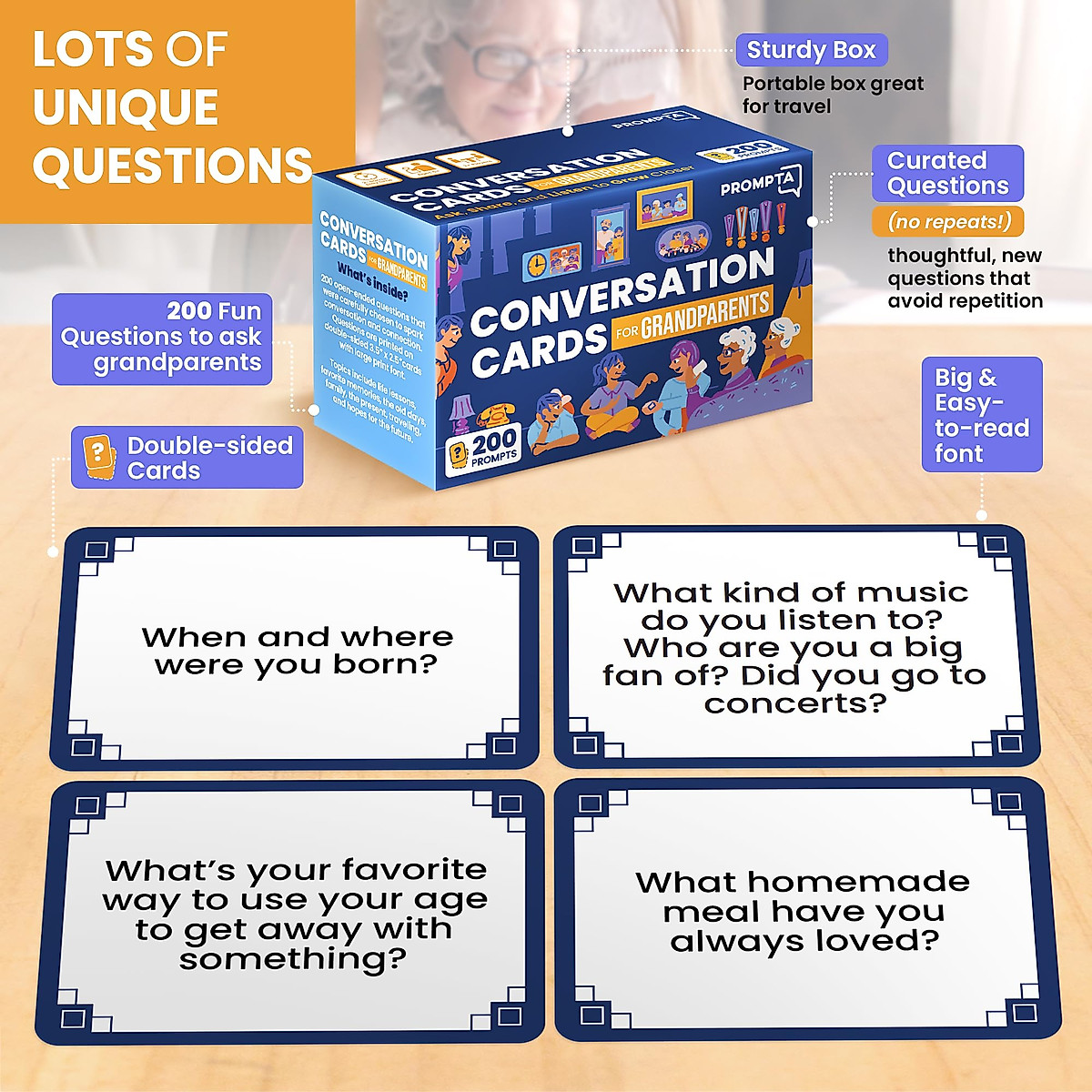 200 Conversation Starters for Grandparents – Thoughtful Grandparents Gifts – Family Games for Kids and Elders to Connect and Share – Best Get to Know You Elderly Gifts and Senior Gifts Question Cards