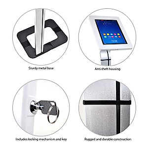 Pyle Tablet Metal Security Stand Holder, Adjustable Clamp-Style Arm, Fits iPad and Other Tablets, Works with Key, Anti-Theft Design, Floor Standing, 7.4" x 10.2"