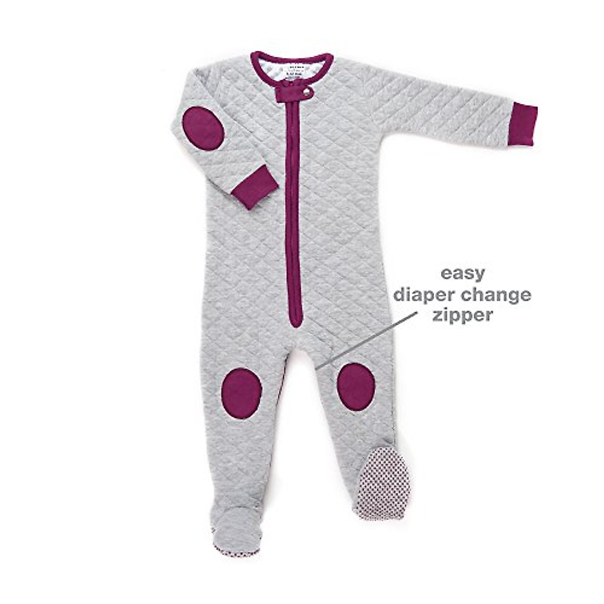 baby deedee Sleepsie Cotton Quilted Footie Pajama, Heather Gray/Mauve, 12-18 Months, (527)