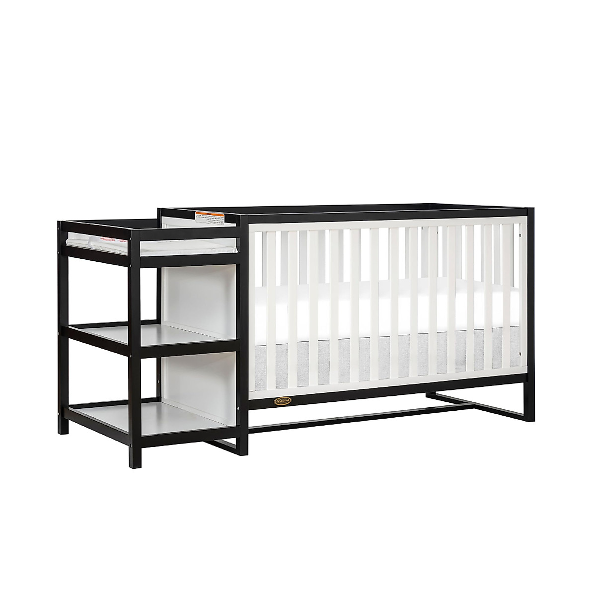 Dream On Me Milo 5-in-1 Convertible Crib and Changing Table with Free Changing Pad in Black and White, 3 Mattress Height Settings, Non-Toxic Finishes, Pinewood