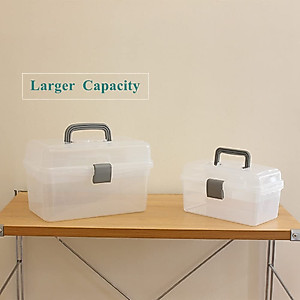 BangQiao Multipurpsoe Plastic Art Craft Storage Container Box Case with Handle and Removable Tray, Clear&Gray