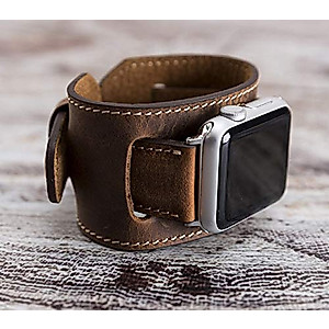 VENOULT Brown iWatch Series 8 Compatible Apple Classic Watch Cuff Bands for Man or Women 45mm, 44mm, 41mm, 40mm, Series 8-1 Dark Brown Genuine Leather Bull Strap, HANDMADE