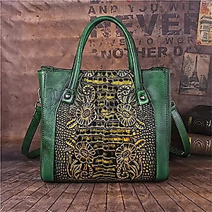 LHLLHL Vintage Handmade Ladies Tote Bag Women Large Capacity Handbag Ladies Embossed Shoulder Bag (Color : E, Size : 26(L)*27(H)*13(W) cm)