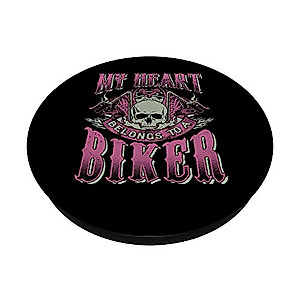 Motorcycle Babe Gift Wife Mom My Heart Belongs To A Biker PopSockets PopGrip: Swappable Grip for Phones & Tablets