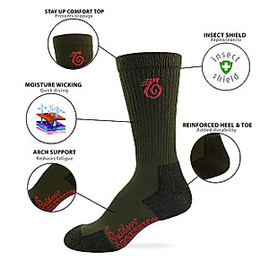 Outdoor Obsession Mens Insect Shield Crew Socks 3 Pair Pack (Olive, Men's Shoe Size 9-13 - Sock Size Large)