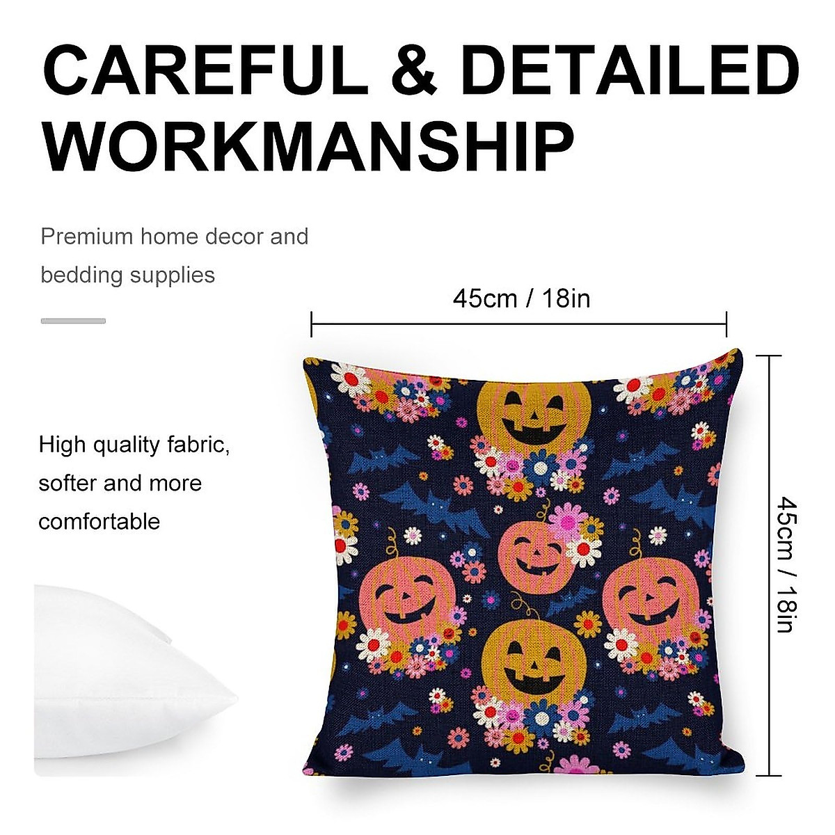 Halloween Pumpkins Flowers Pillow Covers 18x18 Colorful Autumn Pillowcase Set of 2 Linen Throw Pillow Covers Decorative Square Pillow Cases Standard Size for Home Couch Sofa Bed Pillow Protector