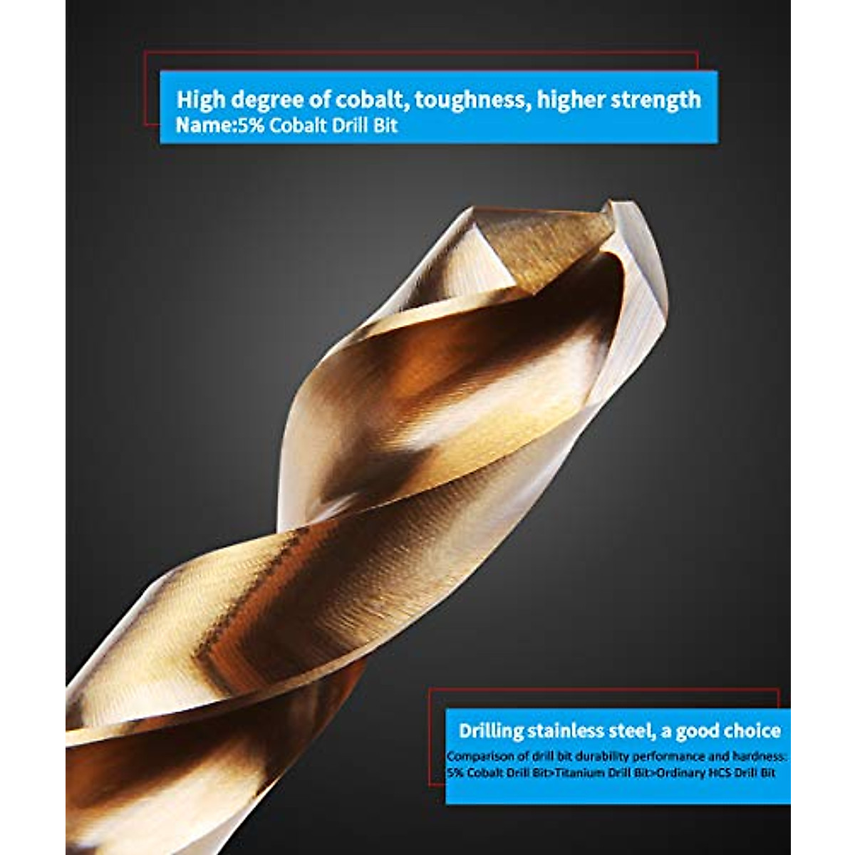 (21Pcs Set+3 Pcs Free) 1/16"-3/8" cobalt drill bit set, containing 5% cobalt,quenched and finely polished, suitable for hard metals, stainless steel, cast iron and other hard materials