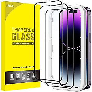 JETech Full Coverage Screen Protector for iPhone 14 Pro Max 6.7-Inch (NOT FOR iPhone 14 Pro 6.1-Inch), Black Edge Tempered Glass Film with Easy Installation Tool, Case-Friendly, HD Clear, 3-Pack