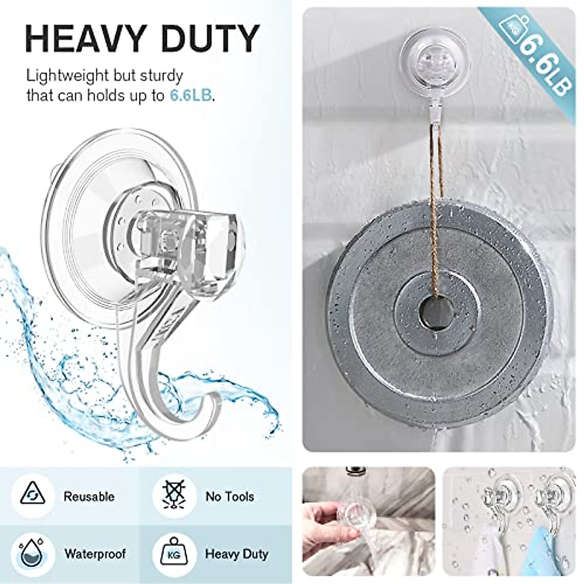 VIS'V Suction Cup Hooks, Small Clear Heavy Duty Vacuum Suction Cups with Hooks Removable Window Glass Door Suction Hangers Reusable Suction Cup Holders for Kitchen Bathroom Shower Wreath - 2 Pcs