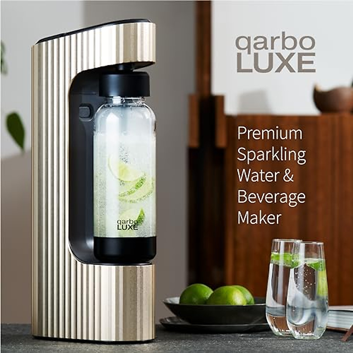 Twenty39 qarbo LUXE Premium Metal Sparkling Water Maker Machine - Soda Beverage Carbonator for Home, Seltzer & Carbonated Beverage Dispenser, Water Carbonation Fizz Maker (Tuscan Gold)