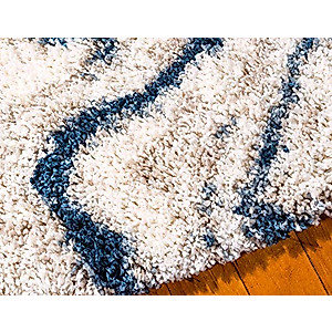 Unique Loom Hygge Shag Collection Area Rug - Valley (5' Round, Blue/ Gray)