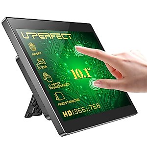 UPERFECT Raspi Touchscreen Monitor with Case & Fan & Stand 10.1’’ 1366 * 768 Ultra Wide 370Nits IPS Screen for Raspi 3/4/4b/5, w/10-Point Touch, VESA, Dual Speakers, Type-C & HDMI Ports