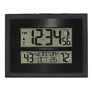 La Crosse Technology 513-75624-INT Digital Atomic Clock with Outdoor Temperature and Moon Phase,Black