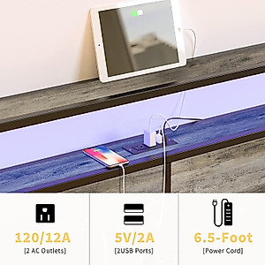 HAUSOURCE Queen Bed Frame with Storage Headboard and 4 Drawers LED Lights Metal Platform Non-Slip Without Noise Mattress Foundation Strong Metal Slats Support No Box Spring Needed,Greige