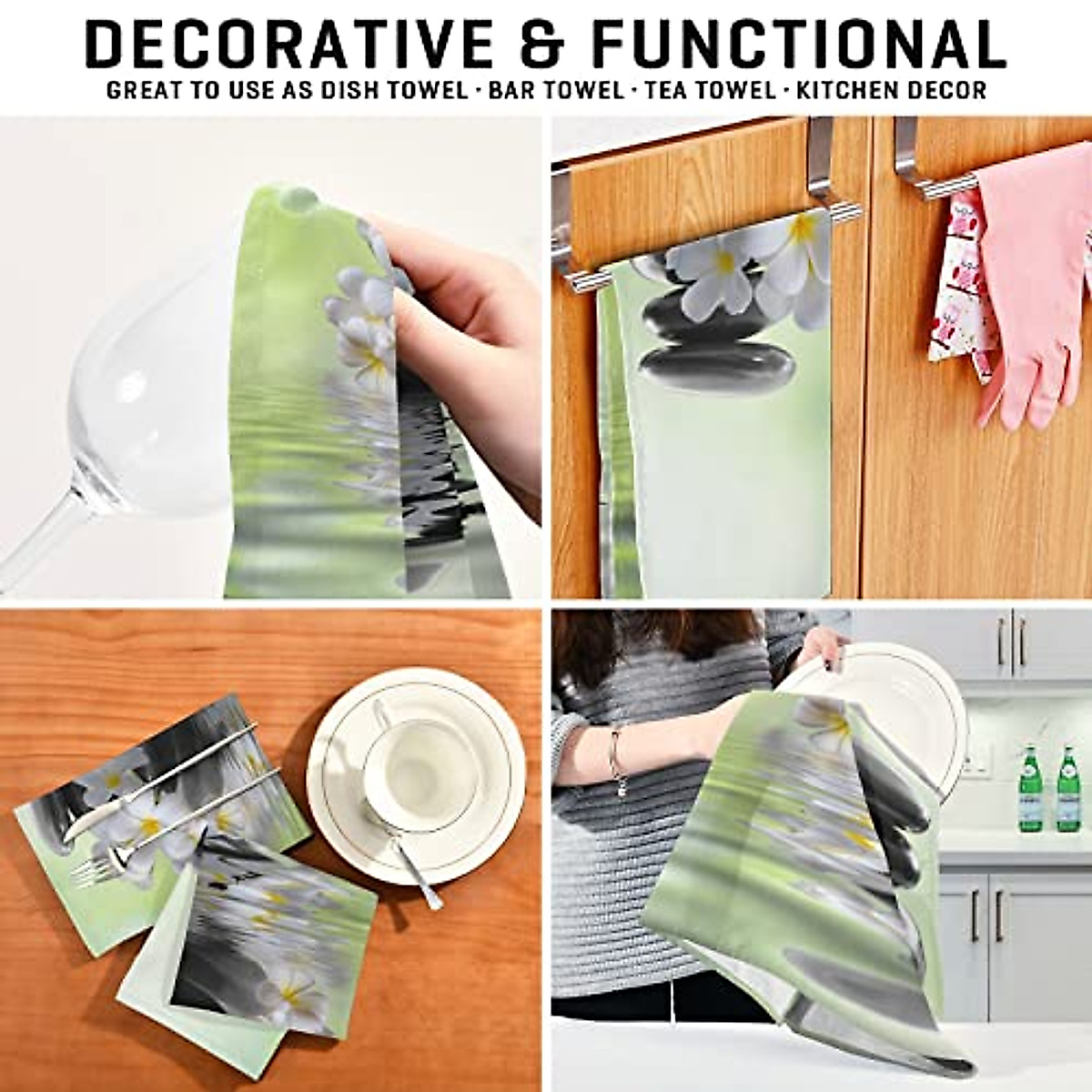 CHIFIGNO Spa Concept Basalt Stones Kitchen Towels Soft Absorbent Kitchen Hand Towels Cleaning Cloths Reusable Tea Towels Bar Towels 28 x 18 inches