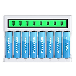 Deleepow Rechargeable AA Batteries 3300mAh AA Nimh Rechargeable Batteries 1200 Cycles 1.2V 8-Pack with USB-C and Micro USB 2 Charge Port LCD Charger