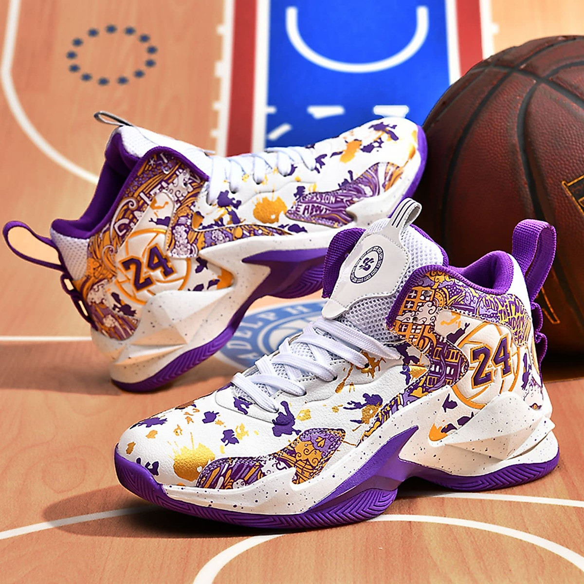 Ucilxi New wear-Resistant high top Basketball Shoes White Purple