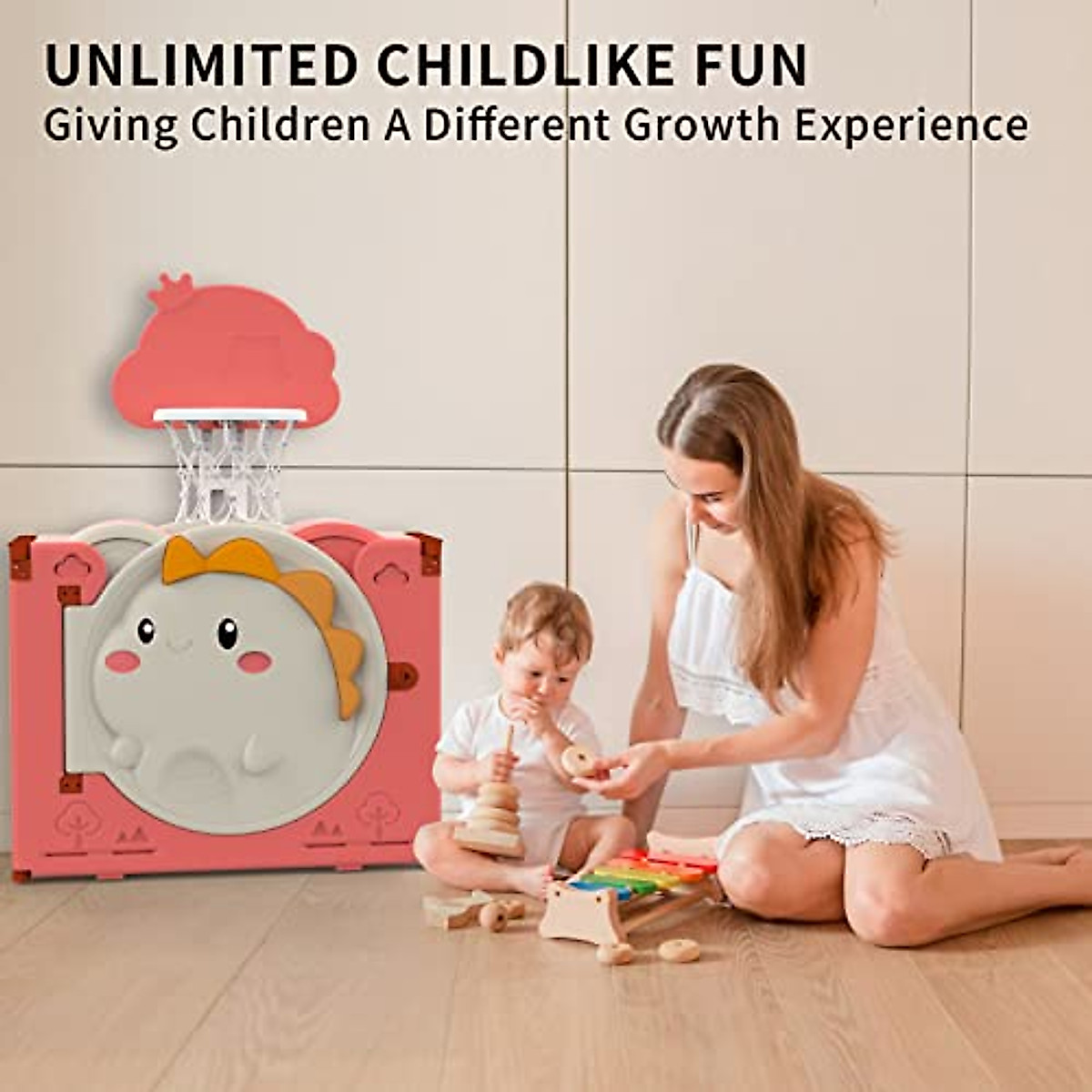 Baby Playpen, Foldable Baby Playard/Portable Spacious Baby Fence, Kids Activity Centre Safety Play Yard Home, Kids Activity Centre Safety Play Yard Home (14 Panel) (Red)