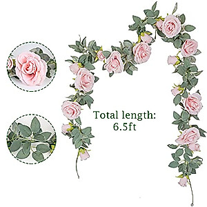Teldrassil 4Pcs(26 FT) Artificial Rose Vine Fake Flower Garland Fake Silk Rose Hanging Vine for Wedding Party Background Arch Garden Background Decoration (Pink)