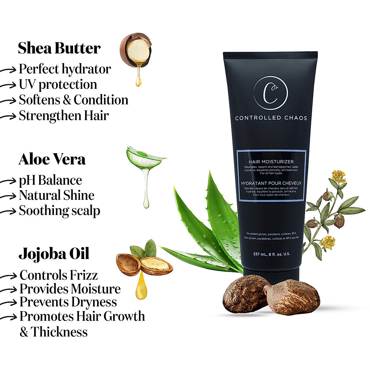 Controlled Chaos Hair Moisturizer for Curly Hair - Paraben & Sulfate Free, Moisturizes & Defines Extra Dry, Curly & Coarse Hair, Leave-in Hair Conditioner - 8 oz