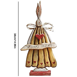 HANTURE 2pcs Easter Wood Bunny Tabletop Ornaments Farmhouse 15 Inch Cute Rabbit Couple Figuri Brownyellow