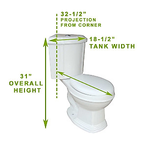 Renovators Supply Sheffield Round Corner Toilet - Heavy Duty 2-Piece Toilet in White - WaterSense Dual Flush with Slow Close Toilet Seat - Grade A, Porcelain Scratch and Stain Resistant - 12 In. Rough