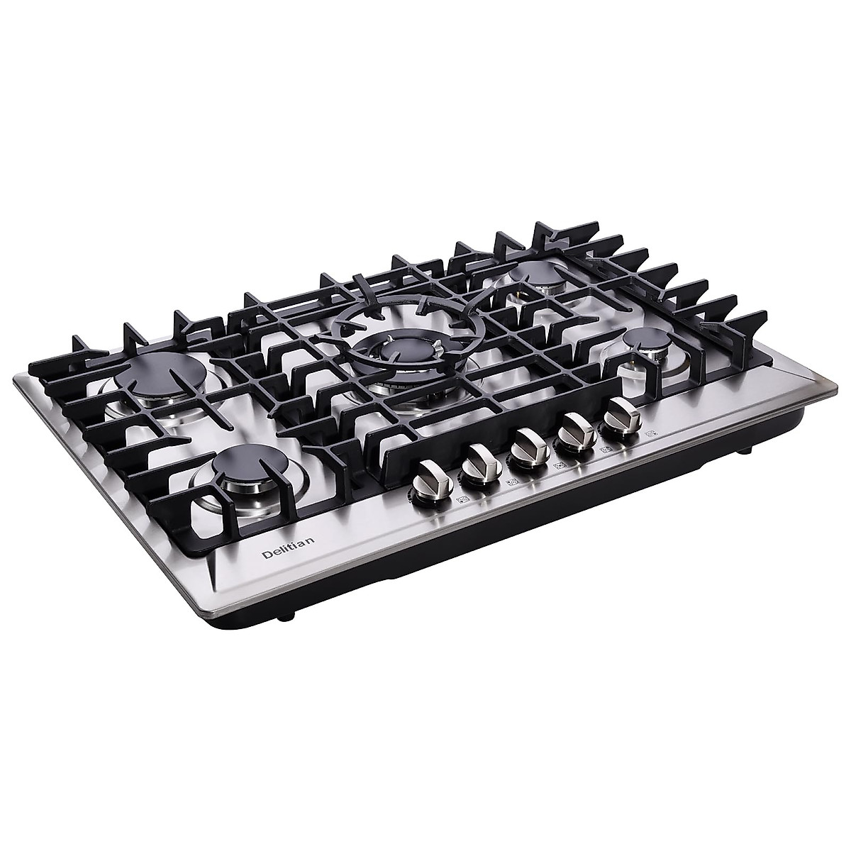 30 Inch Gas Cooktop DT5703 Built-in Stainless Steel 5 Burners Gas Stovetop LPG/NG Convertible Dual Fuel Gas Hob