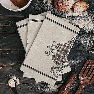 Kitchen Towels Dish Towel Set of 2,Autumn Thanksgiving Sketch Pumpkin Absorbent Hand Towels Cleaning Dishcloth Tea Towels,Fall Farm Harvest Retro Linen Reusable Drying Dish Cloths