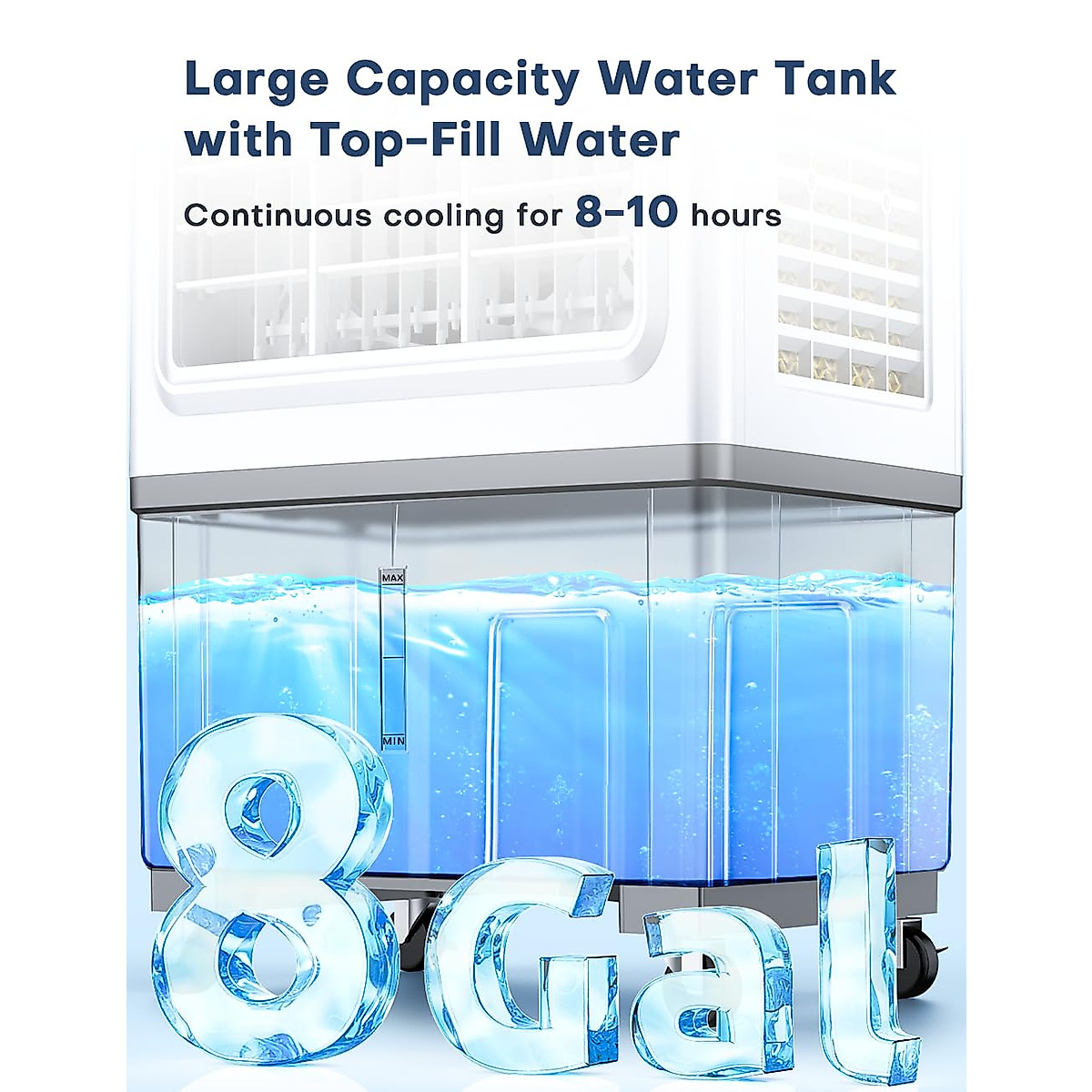 BALKO Windowless Air Conditioner, 35-INCH Swamp Cooler Air Conditioner w/2 Modes & 3 Speeds, 2100CFM, 700Sq.ft, Smart Timer for Auto off, 8Gal Tank & Remote, Wider Oscillation Evaporative Air Cooler