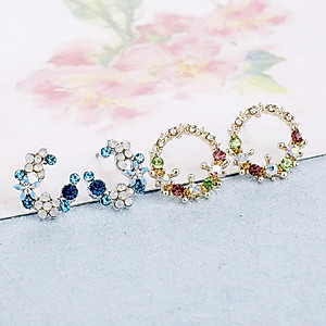 Stainless Steel 15 Paris Chic Folwer Stud Earrings with Colorful CZ Crystal for Teens Girls Women - Floral Patterns Design Multicolor Cubic Zirconia Jacket Stud Earrings Jewelry Set (#2-15 pairs)