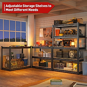 REIBII 2000LBS Garage Shelving Heavy Duty 72''H Storage Shelves 5 Tier Metal Shelves, Adjustable Metal Shelving Unit for Basement Pantry 35.5" W x72 H x 15.8" D, 2Pack