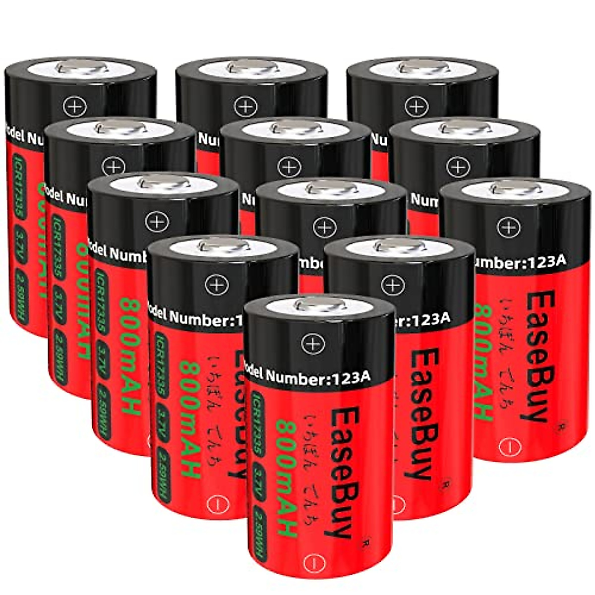 Arlo Batteries Rechargeable 123A, EaseBuy 12-Pack 800mAH ICR17335 NiMh Rechargeable Batteries for Arlo VMS3130 VMC3030 VMK3200 VMS3330 3430 3530 Cameras, August Pro WiFi, Alarm System, Flashlight