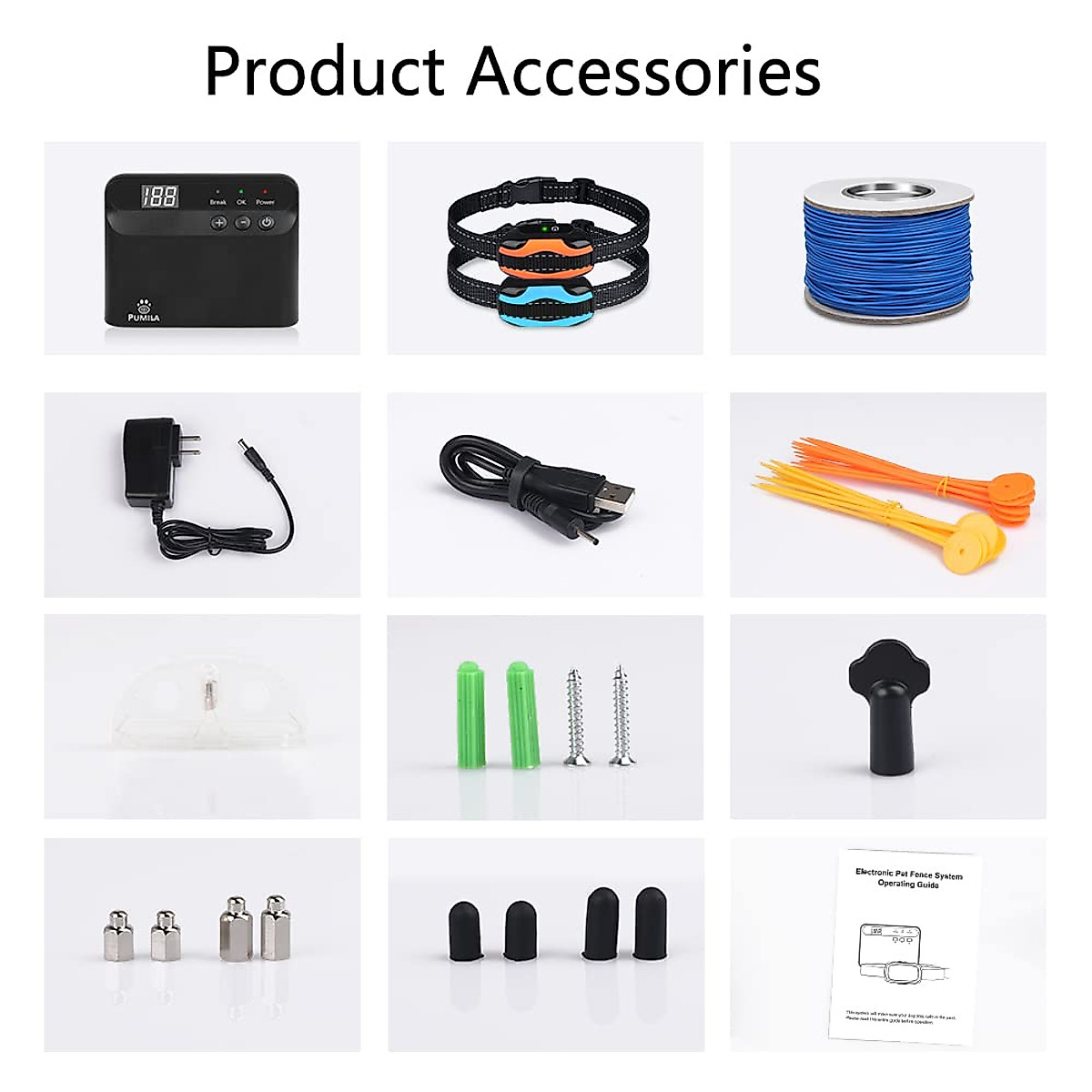 PcEoTllar Electric Fence for Dogs, Rechargeable Underground Dog Fence System Pet Containment System Waterproof Collar Receivers with 656Ft Underground Boundary Wire for Small Medium Large Dogs or Cats