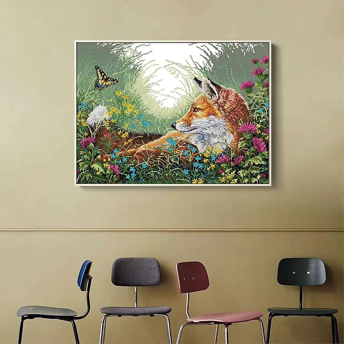 Cross Stitch Kits for Adults Full Range of Animal Patterns Embroidery Starter Kits Printed Dimensions Cross Stitch kits for Home Decor DIY 16CT 2 Strands-Fox 47×37cm