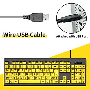 Adadmei Large Print Computer Keyboard, Wired USB High Contrast Keyboard, Oversized Big Letters Keyboard for Visually Impaired Low Vision Individuals, Seniors, Students, Computer Beginners
