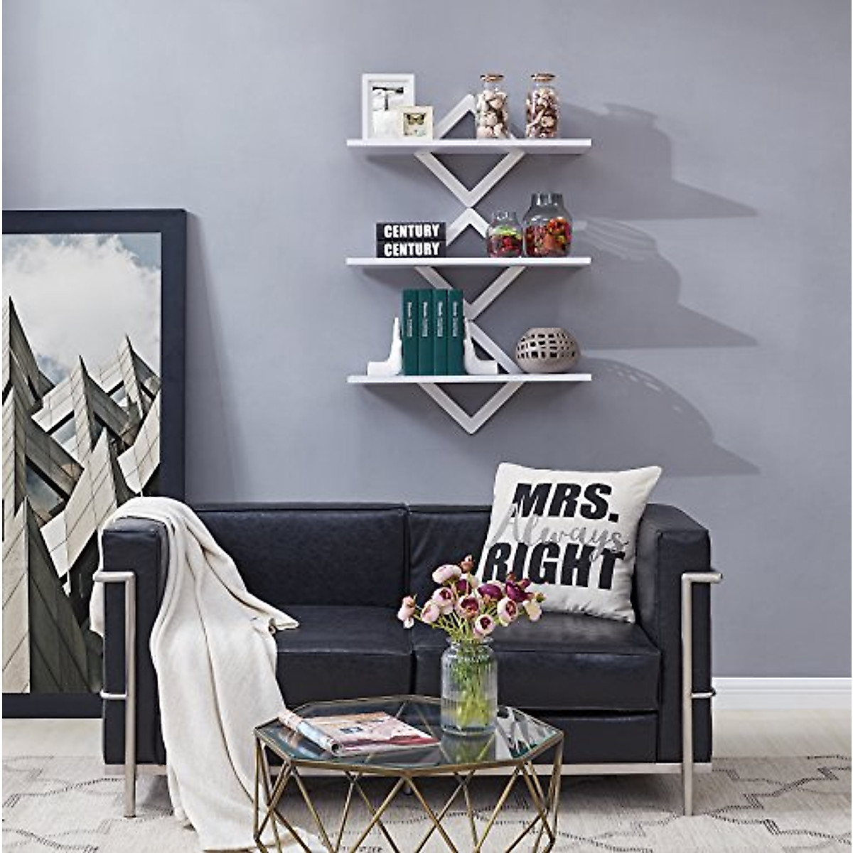 Danya B. Diamonds 3-Level Shelving System – Decorative Floating Shelves –Wall Mount – White