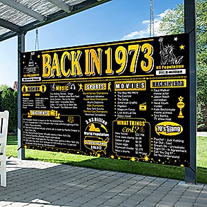 Large 50th Birthday Decorations Back in 1973 Banner Backdrop for Men Women, Black Gold Happy 50 Birthday Sign Party Supplies, Fifty Birthday Poster Photo Booth Props Background Decor