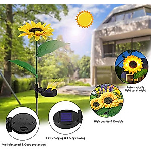 Sunflower Solar Lights Outdoor Garden Decorative Garden Stakes, Solar LED Pathway Decor Lights, Solar Flowers, IP65 Waterproof for Garden Patio Lawn Yard Porch Walkway(2 Pack)