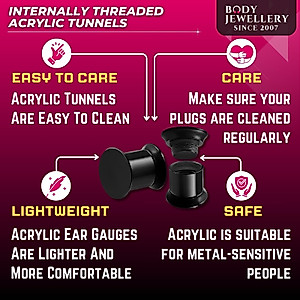 bodyjewellery 2pcs Internally Threaded Tunnels Screw Double Flared Plug Piercing Ear Gauge Expander Stretching C3VCT - Pick Size (2 Pcs(8mm))