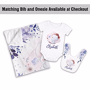 AVIClothes Customized Baby Girl Blanket, Personalized Baby Girl Elephant Blankets - Baby Blanket with Name for Baby Girl, 30 inches x40 inches , Fleece, Swaddle