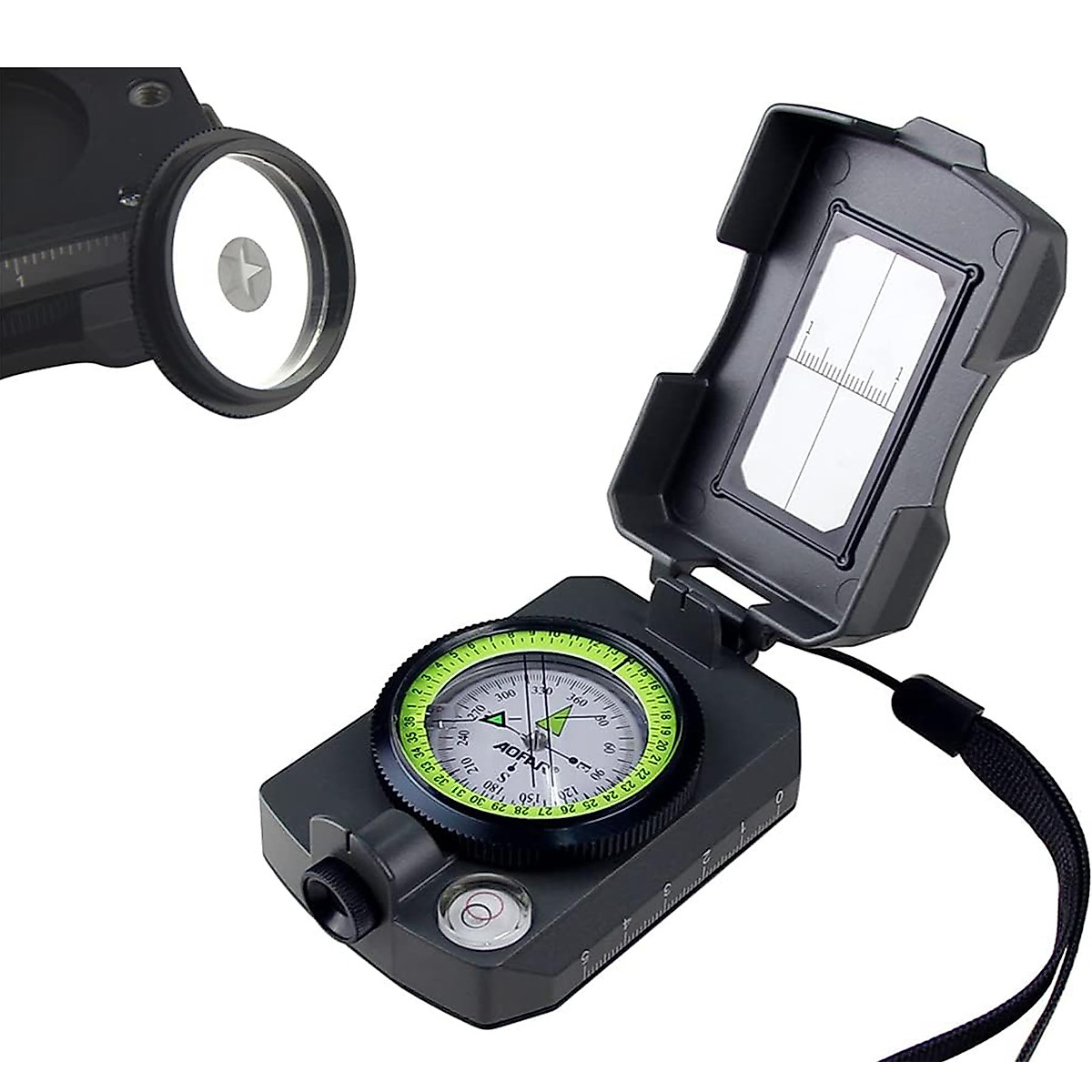 AOFAR Lensatic Sighting Military Compass AF-4090, Aluminum Alloy Material is Lighter, Functional with Signal Mirror Whistle Fishing Hook for Hiking, Camping, Fishing, Mountaineering, Boating, Pouch